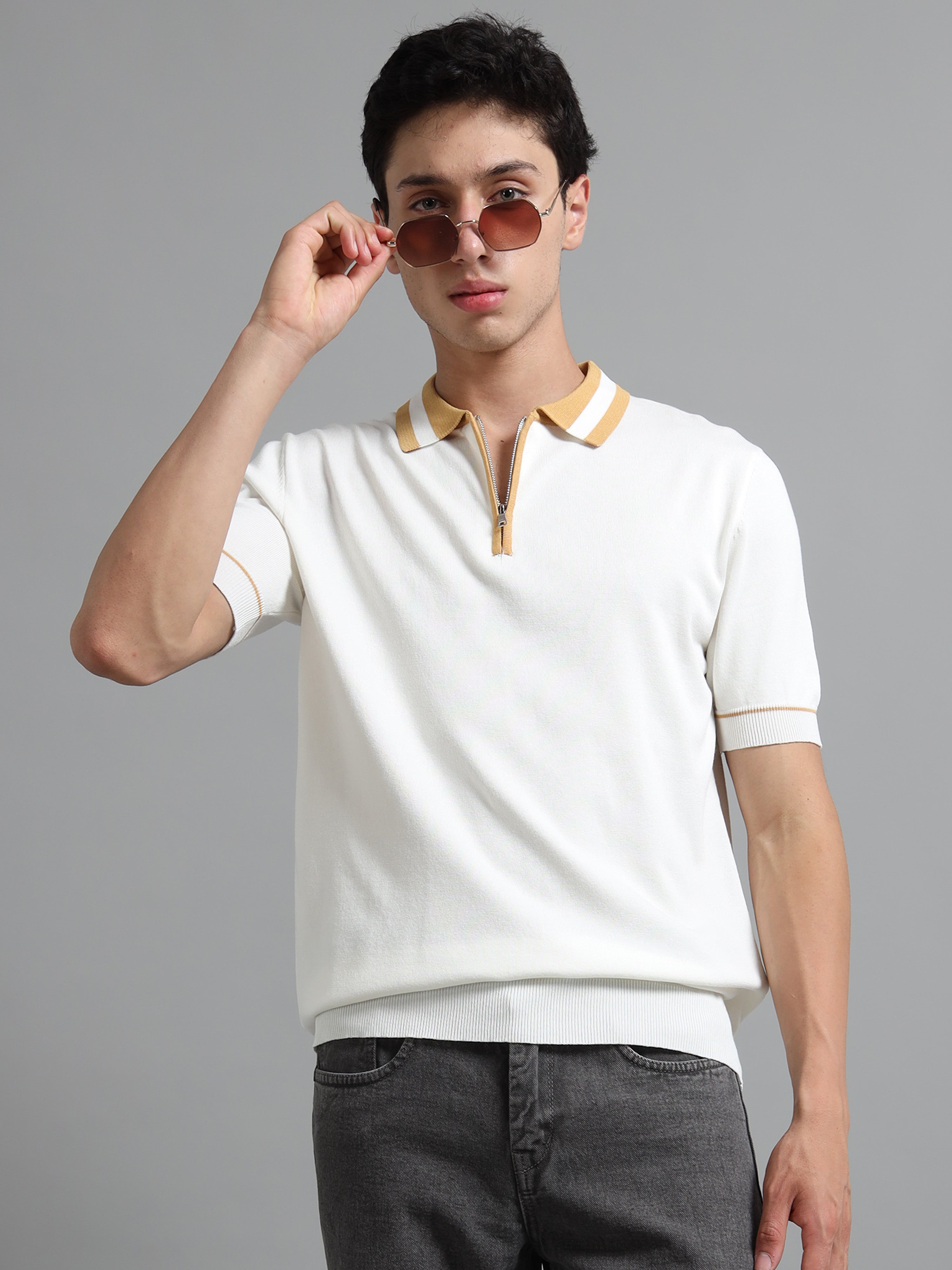 Premium Knitted Polo T-Shirt - Beige – DAVIDO LONDON